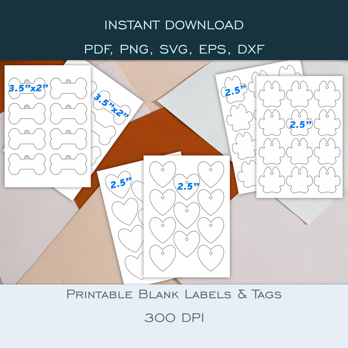 Printable Blank Label & Tag Templates - PDF (A4), PNG, SVG, Dxf, Eps ...