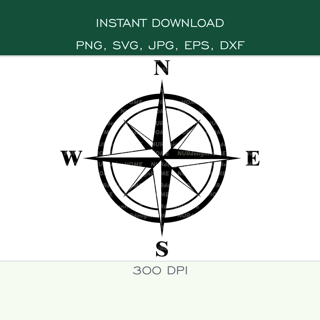 Compass Rose Cut File - SVG, PNG, Dxf, Eps, Jpg - Nautical Compass ...