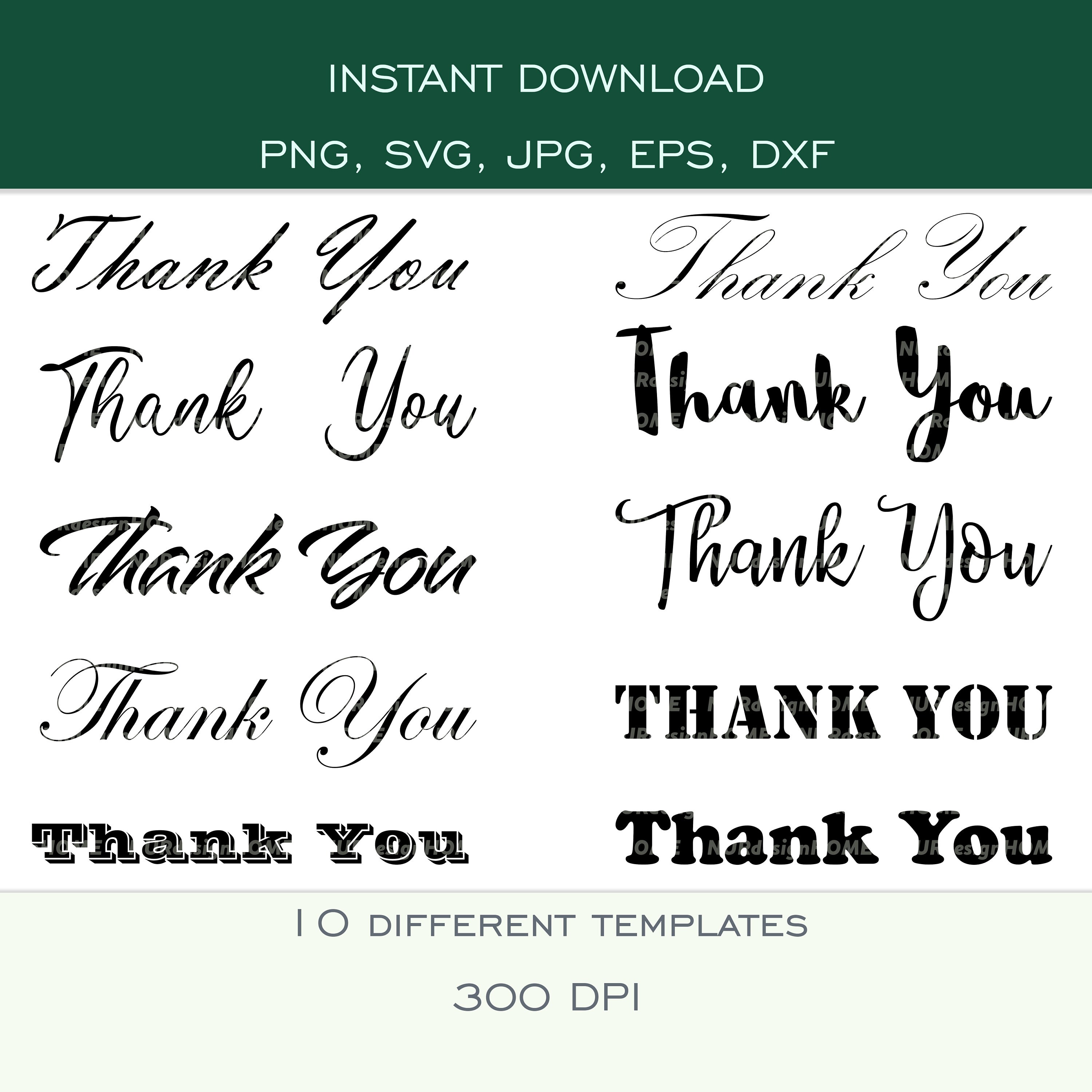 Printable Digital Thank You Sing - SVG, PNG, DXF, Eps. Jpg - Cut Files ...