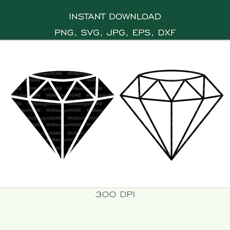 Diamong - SVG, PNG, DXF, Eps, Jpg - Diamond Outline - Blaock Diamond ...