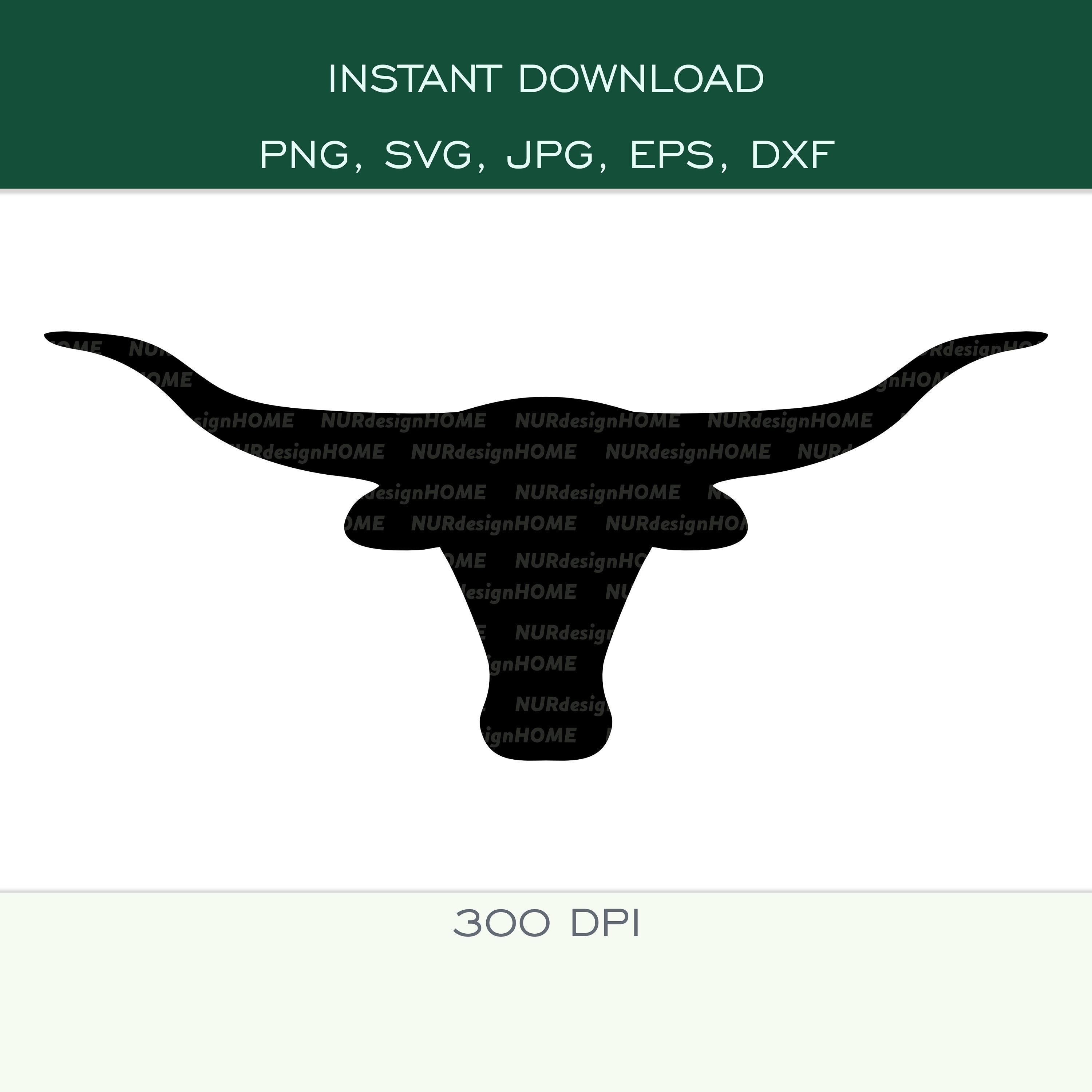 Texas Longhorn Head - SVG, PNG, DXF, Eps, Jpg - Cut Files for Cricut ...