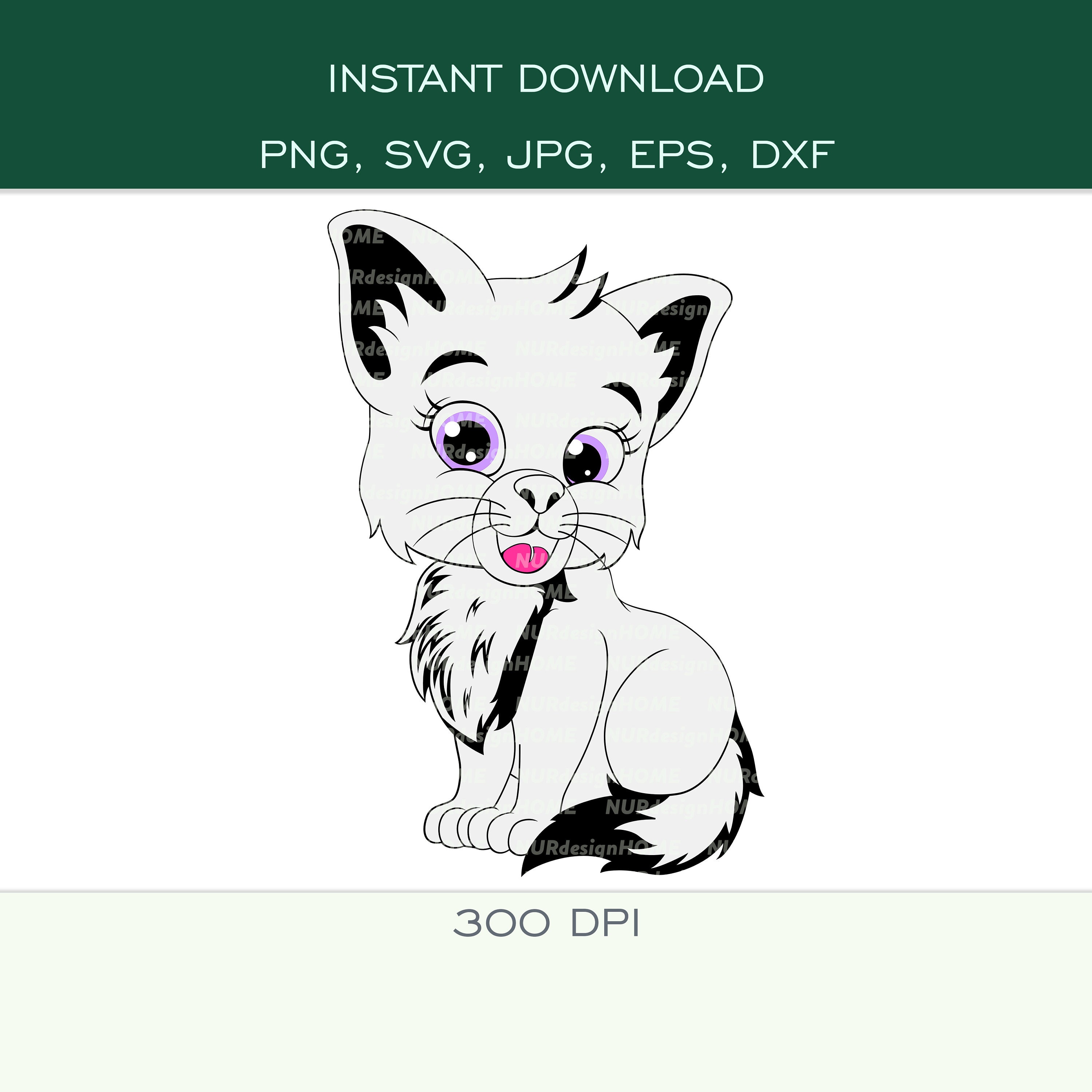 Cat Cute Kitten SVG, PNG, DXF, Eps, Jpg Instant Download Cut Files for ...