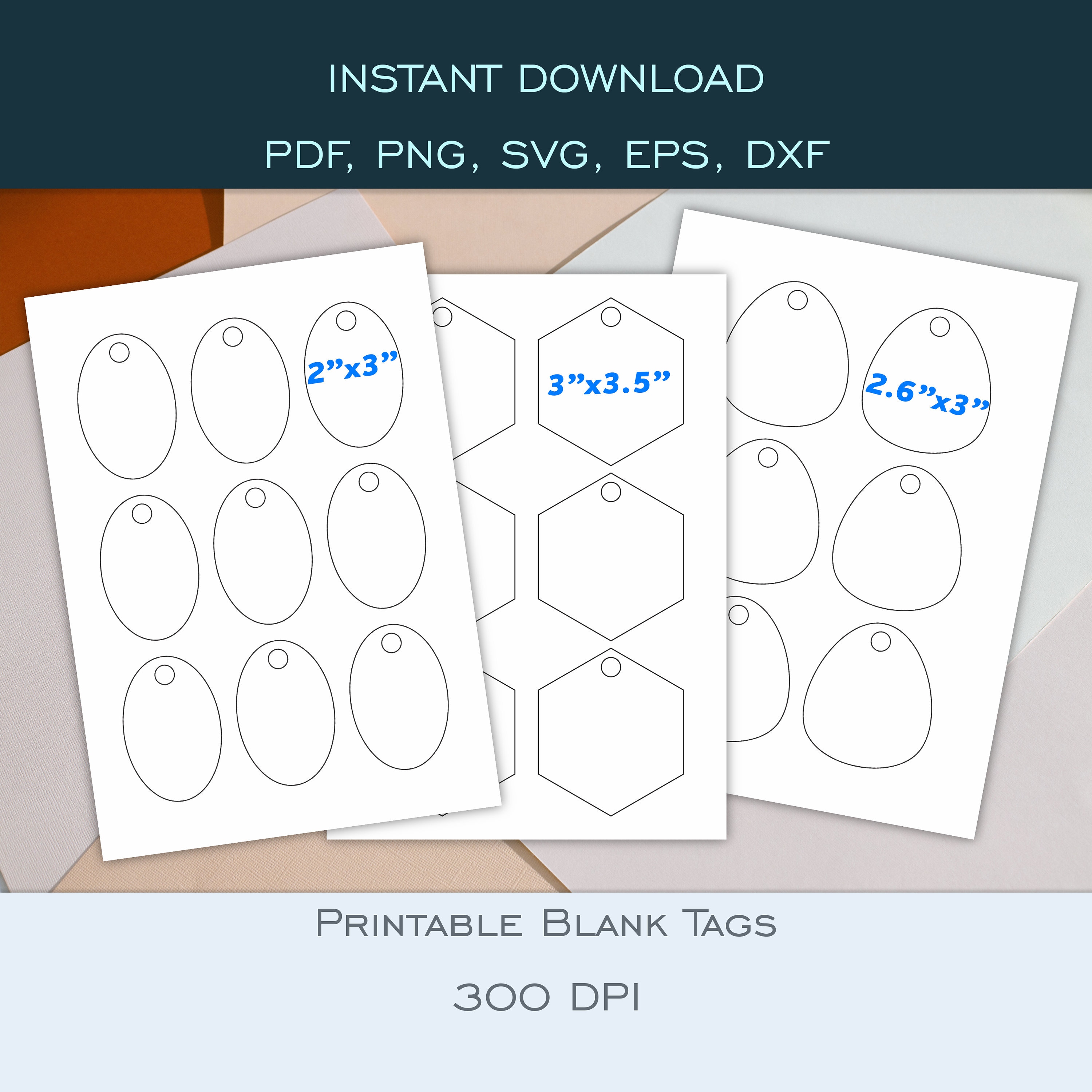 Printable Blank Tag Templates - Digital Tags - PDF (A4), PNG, DXF, Svg ...