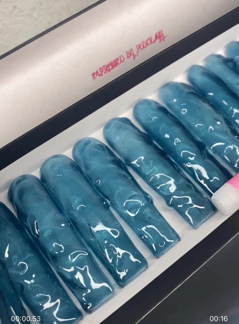 Long Aqua Blue Water Nails - Etsy