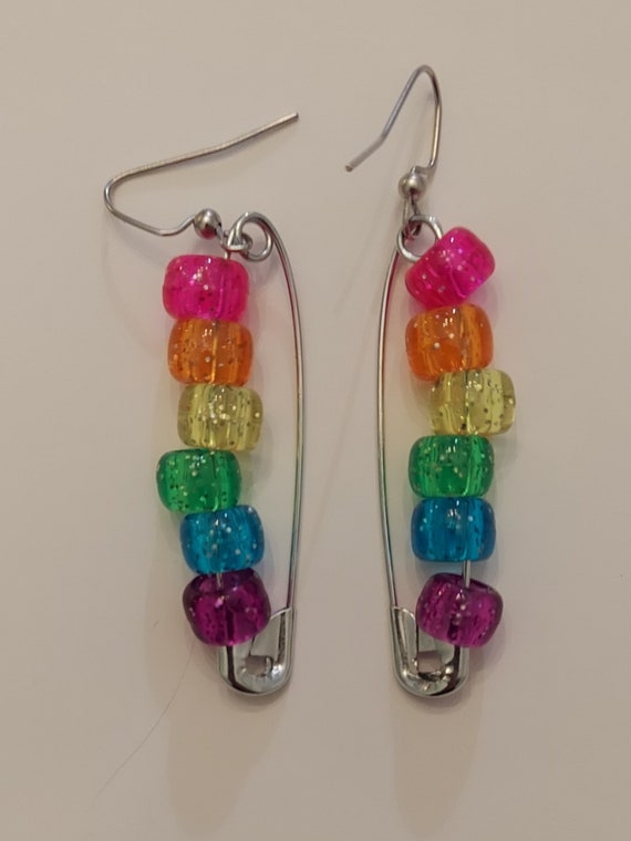 Rainbow Safety Pin Earrings Etsy