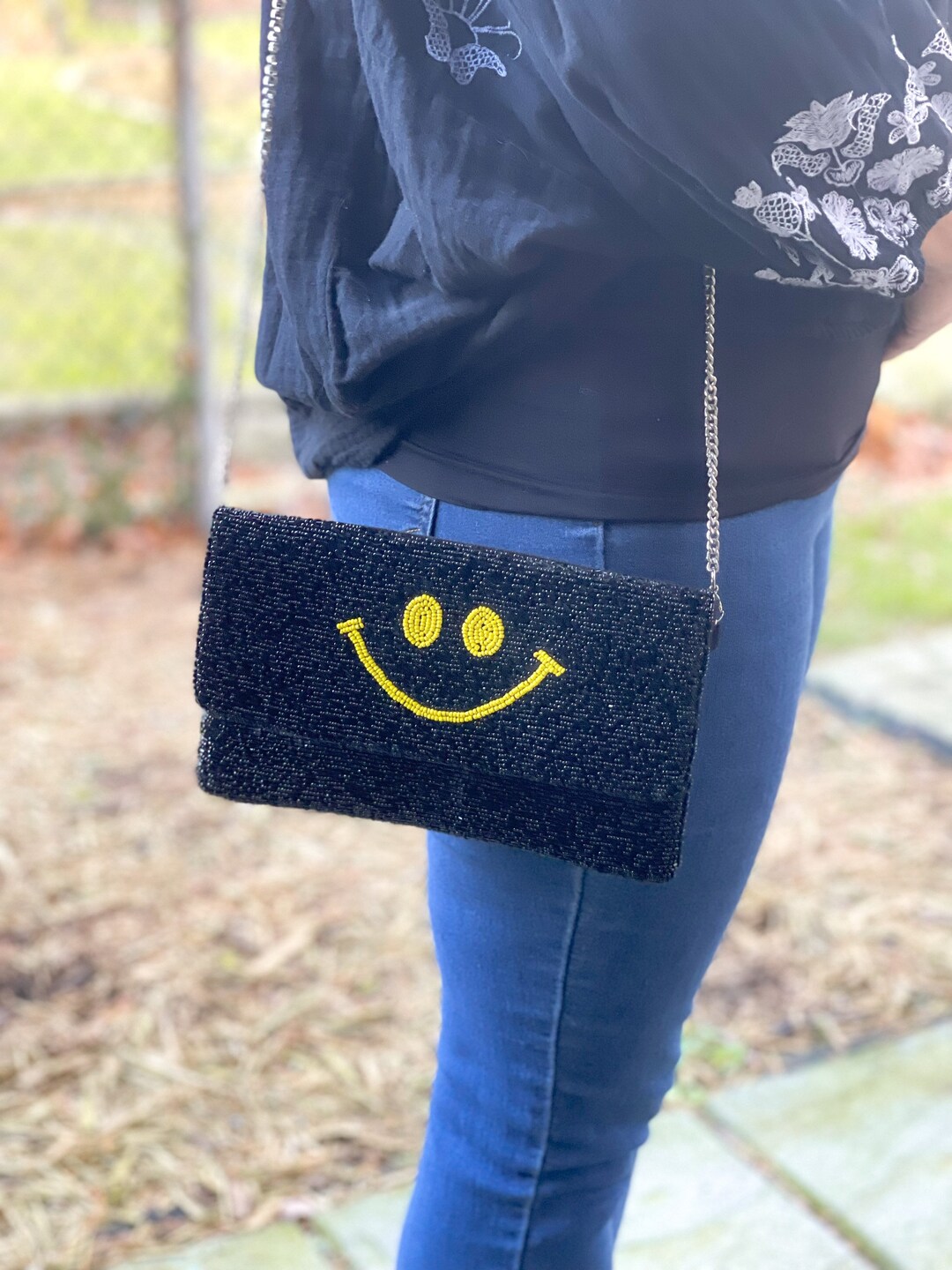 Black Smiley Face Beaded Clutch Purse - Etsy