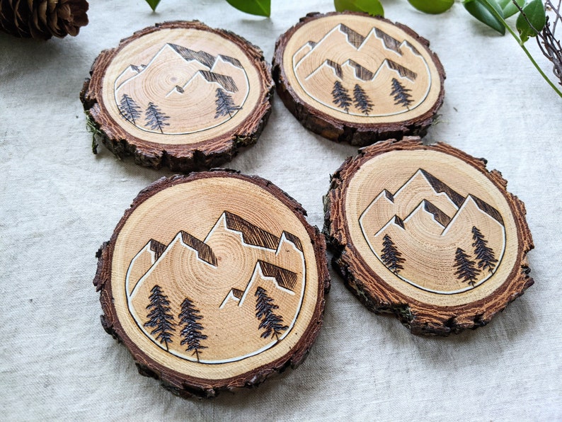Mountain Coaster Set, Pyrography - Etsy