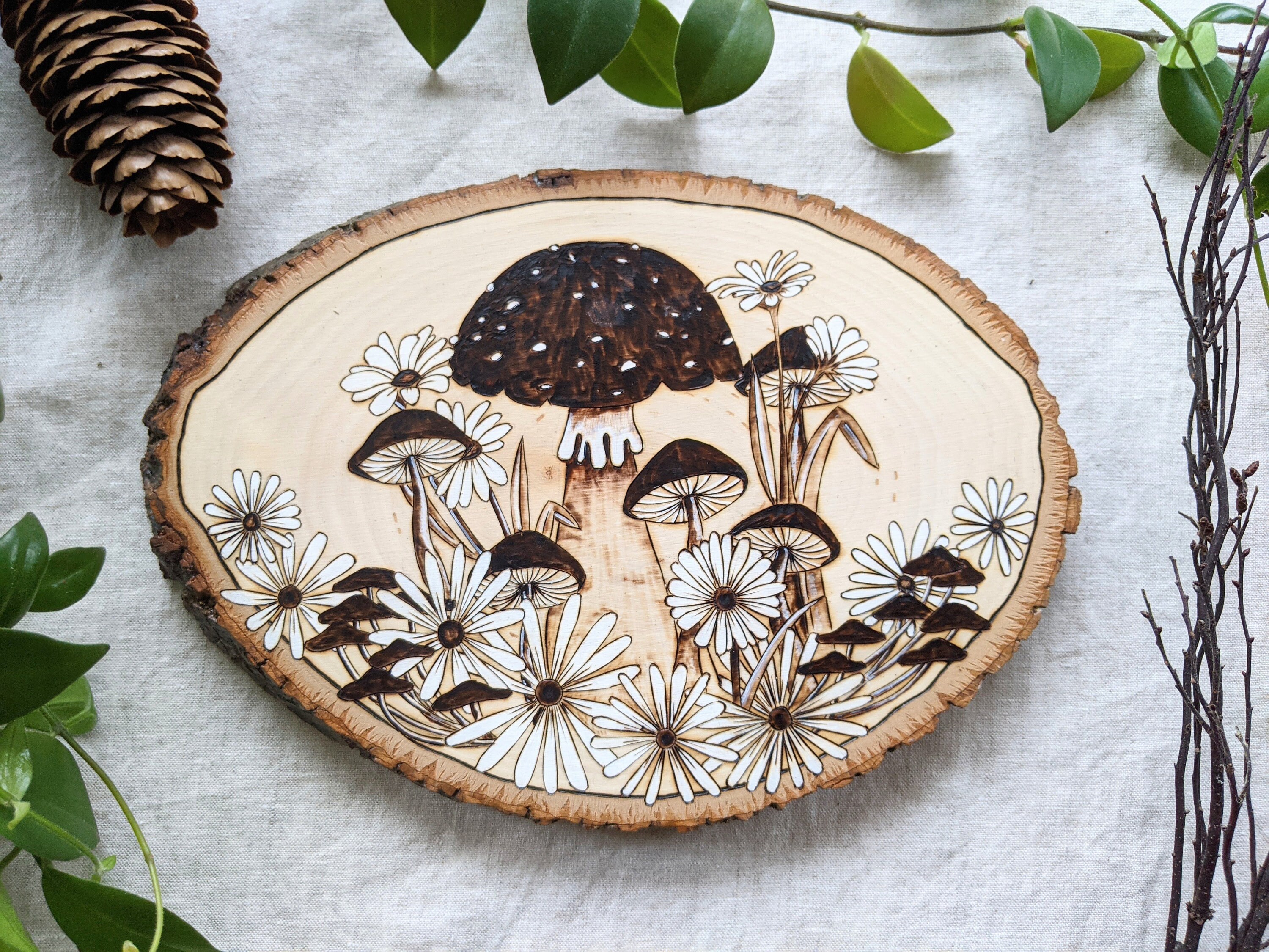 Mushrooms & Daisies Pyrography - Etsy