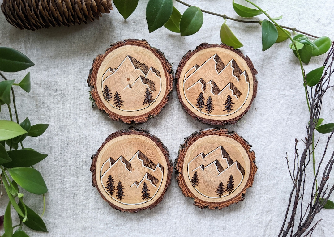 Mountain Coaster Set, Pyrography - Etsy