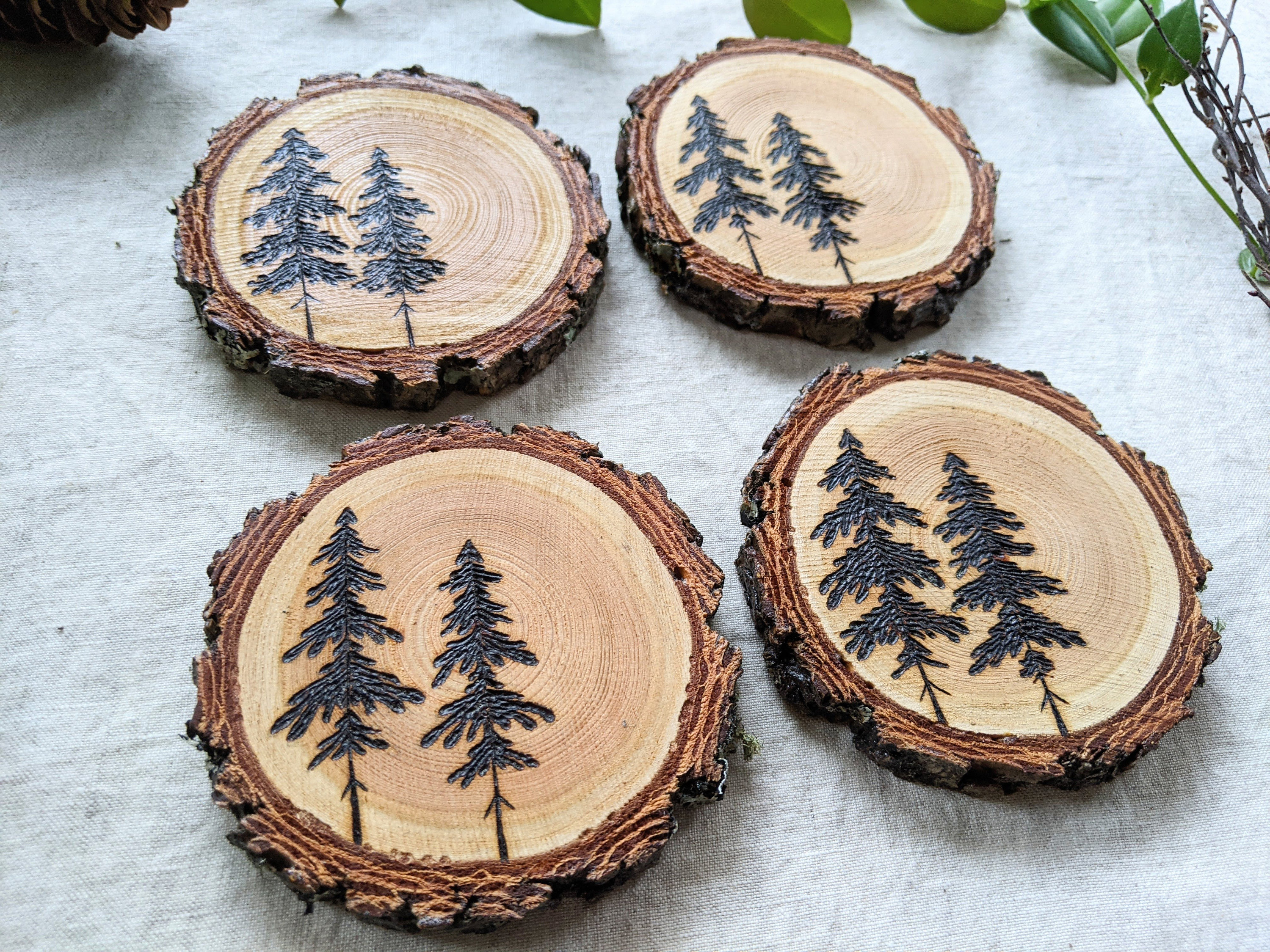Westcoast Trees Coaster Set, Pyrography - Etsy