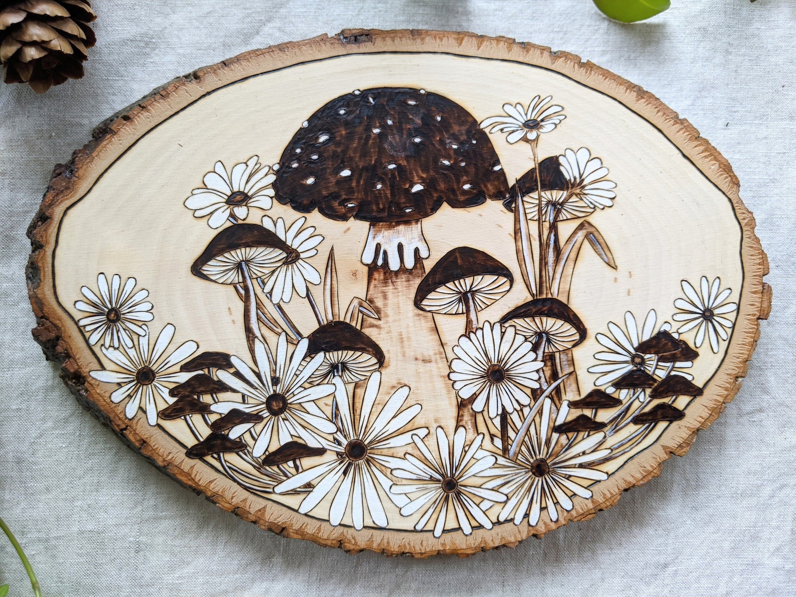 Mushrooms & Daisies Pyrography - Etsy