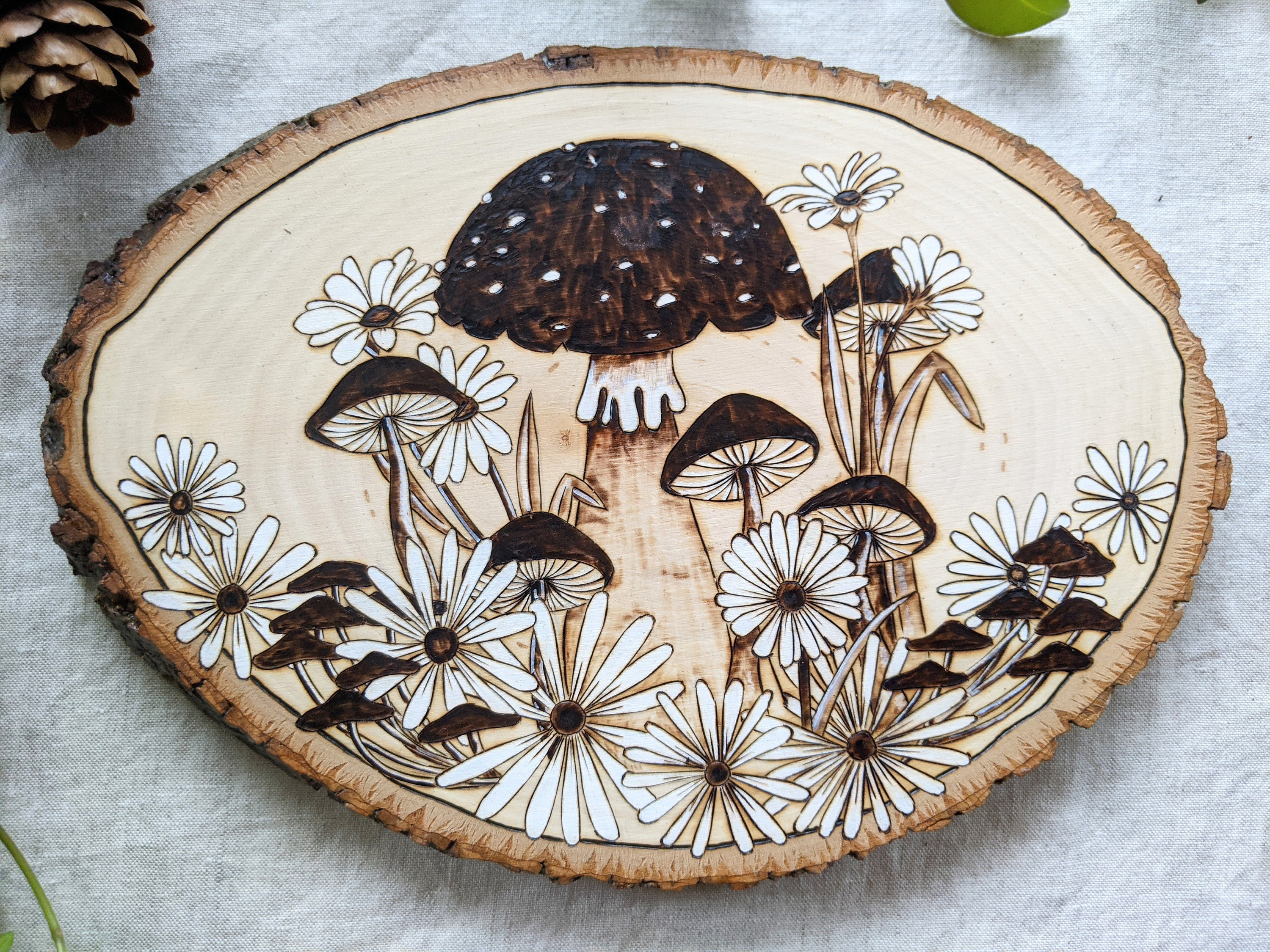 Mushrooms & Daisies Pyrography - Etsy
