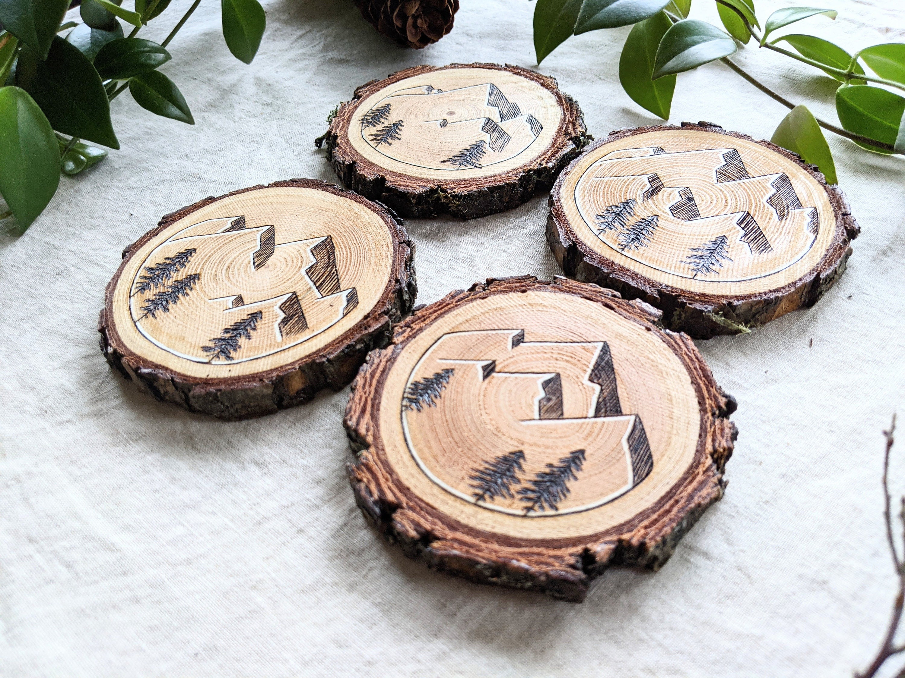 Mountain Coaster Set, Pyrography - Etsy