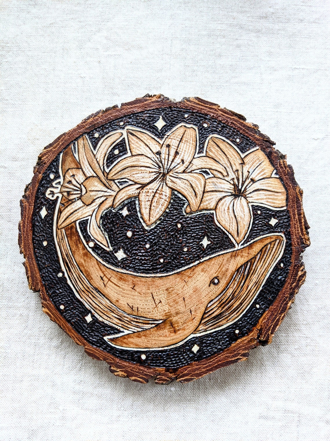 Whale and Lilies Pyrography - Etsy