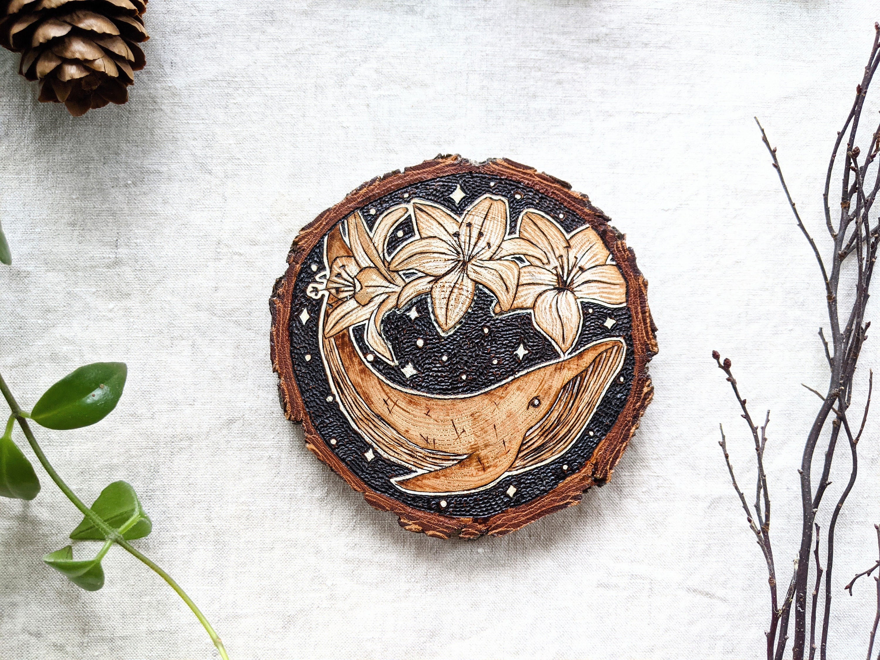 Whale and Lilies Pyrography - Etsy