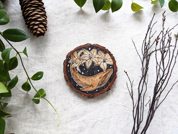 Whale and Lilies Pyrography - Etsy