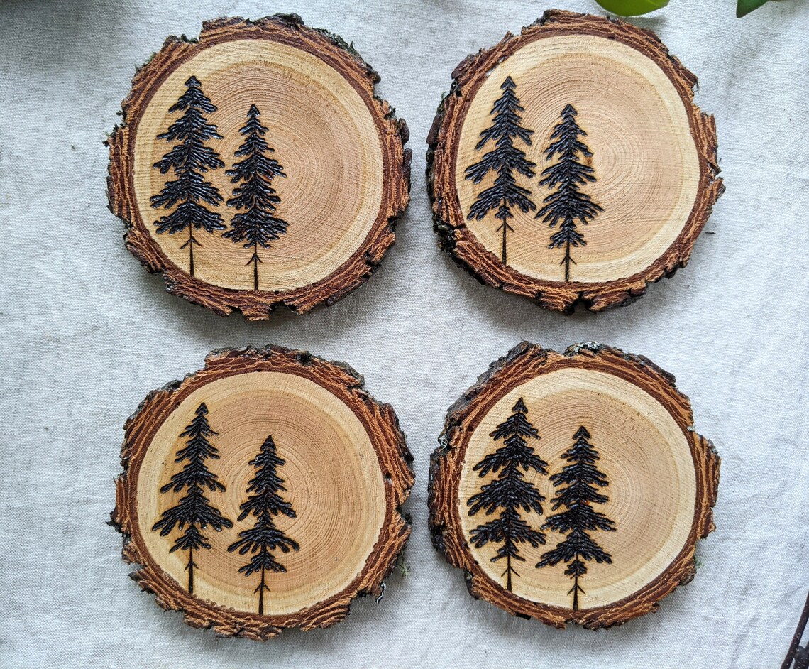 Westcoast Trees Coaster Set, Pyrography - Etsy