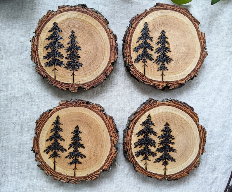 Westcoast Trees Coaster Set, Pyrography - Etsy