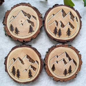 Mountain Coaster Set, Pyrography - Etsy