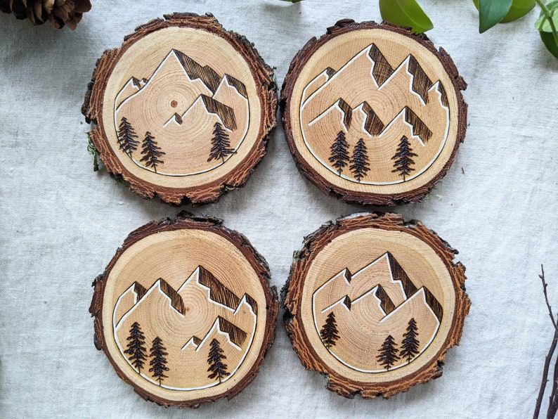 Mountain Coaster Set, Pyrography - Etsy