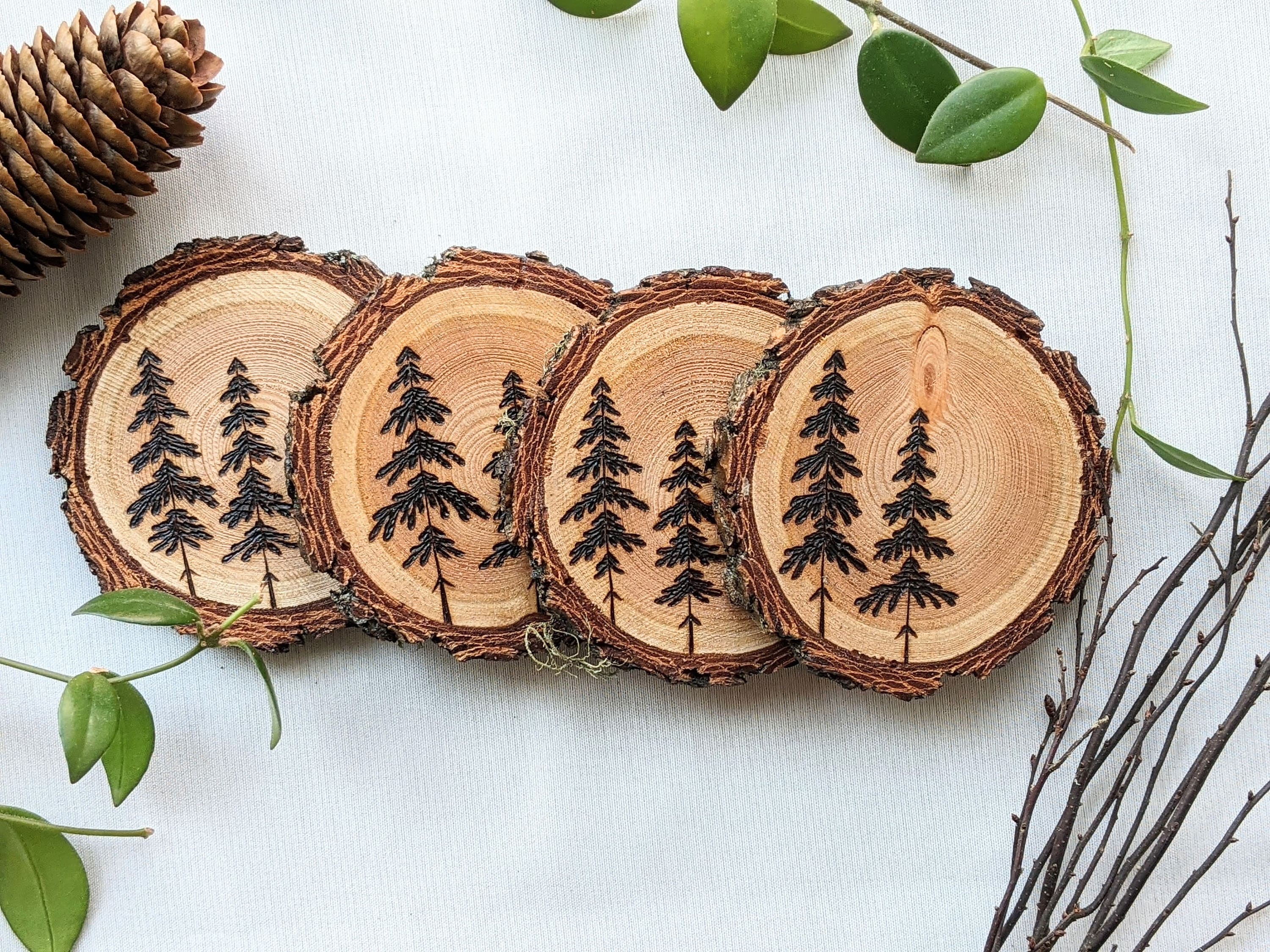 Westcoast Trees Coaster Set, Pyrography - Etsy