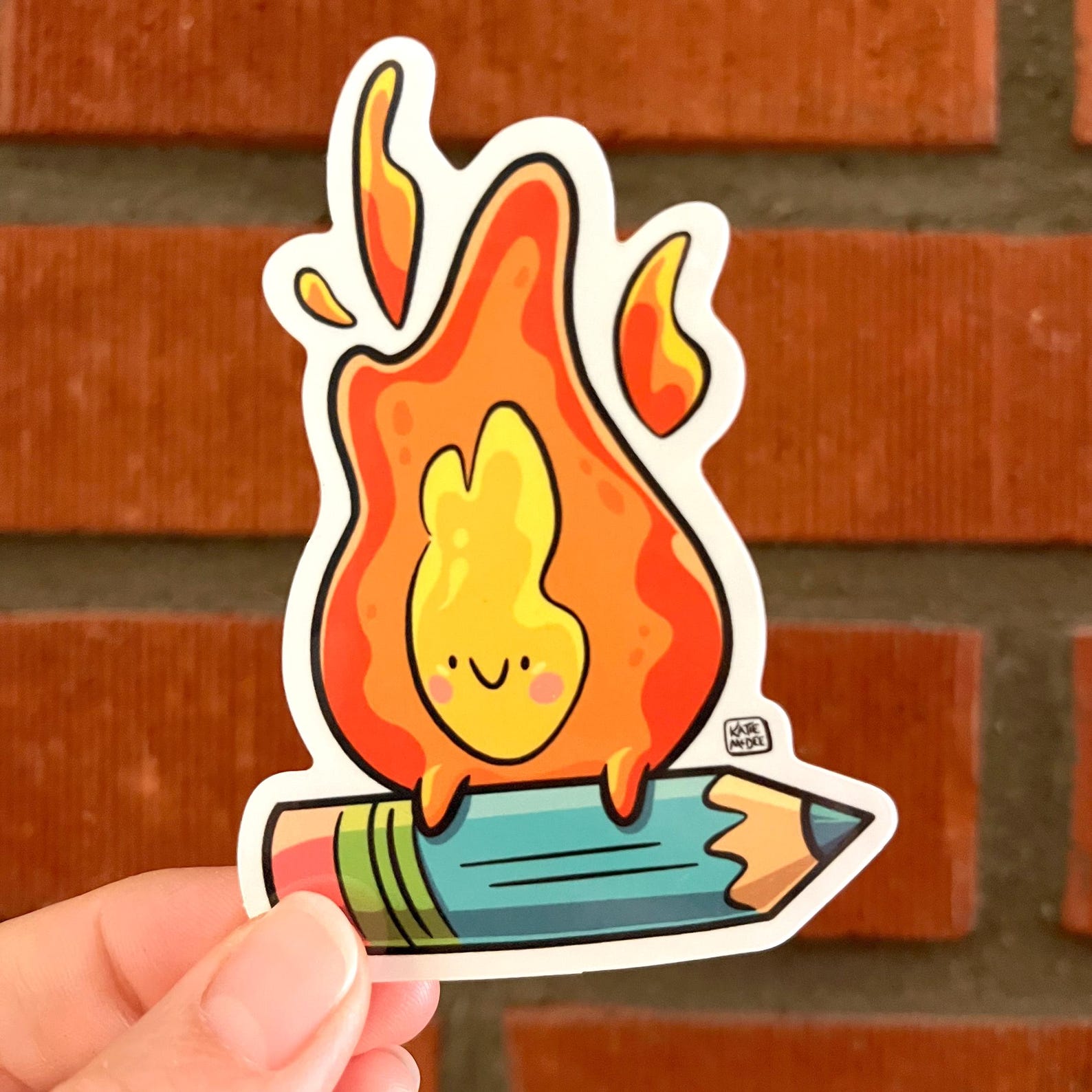 Cute Fire Demon Vinyl Sticker, Anime Pencil, Weatherproof - Etsy
