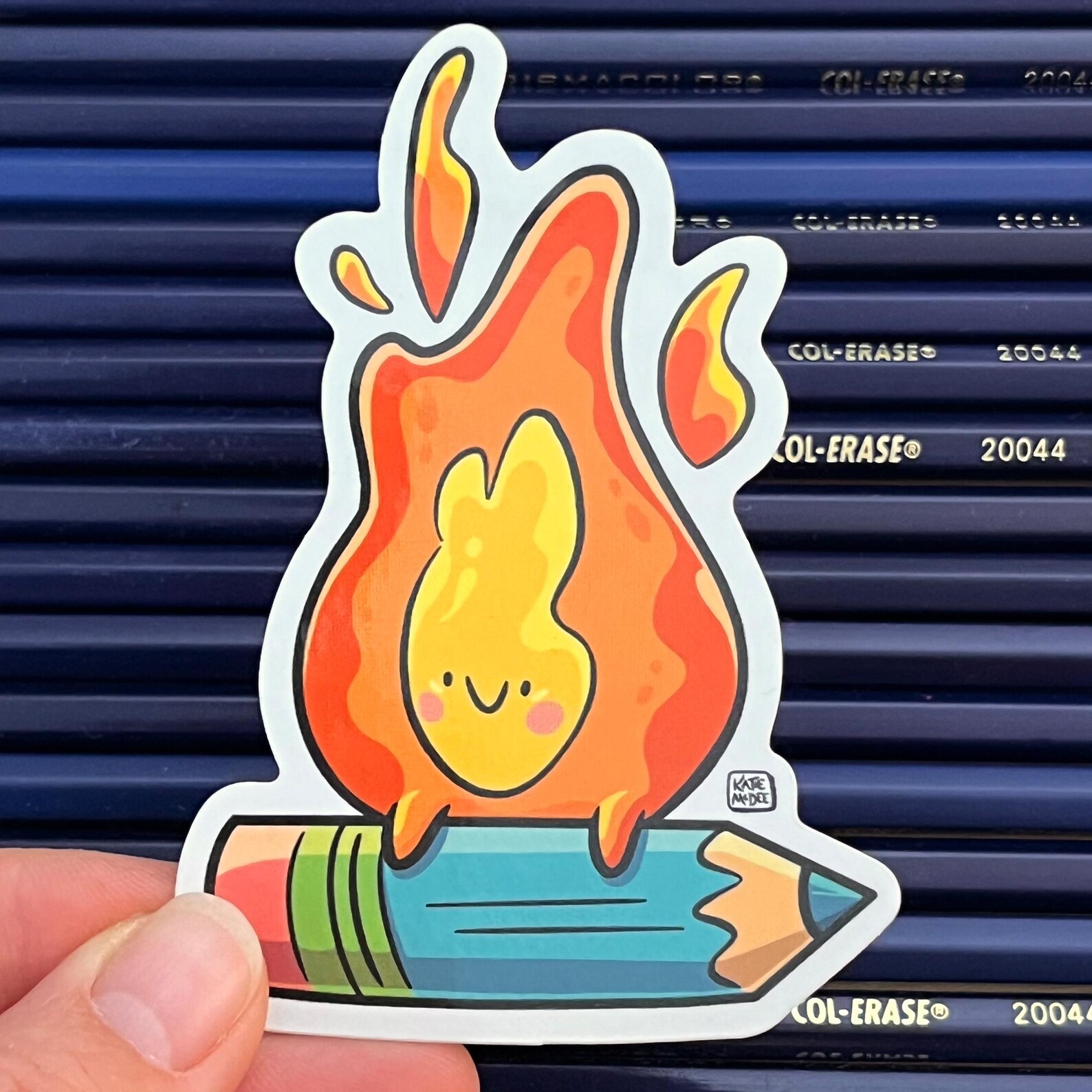 Cute Fire Demon Vinyl Sticker, Anime Pencil, Weatherproof - Etsy