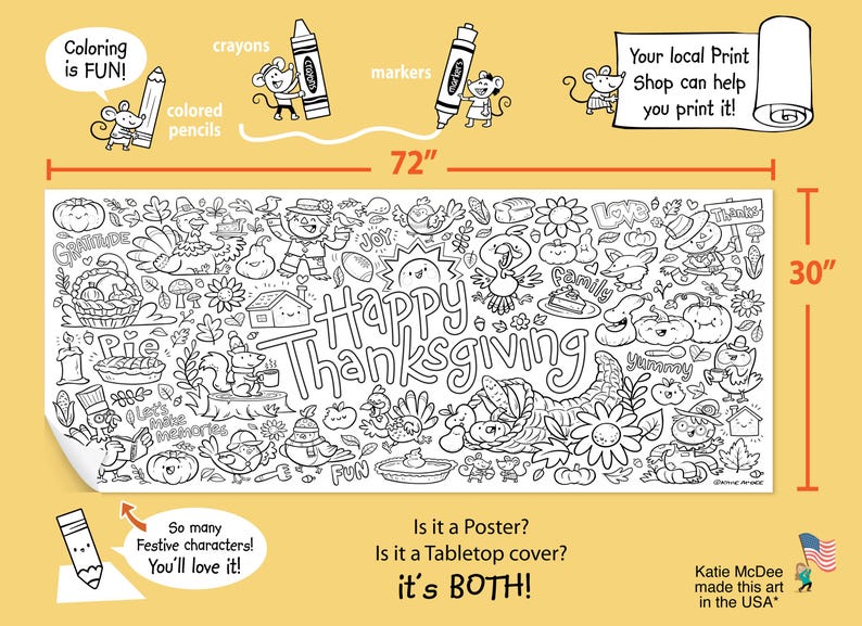 Giant Thanksgiving Coloring Poster: Kids' Table Activity (30" X 72") - Etsy