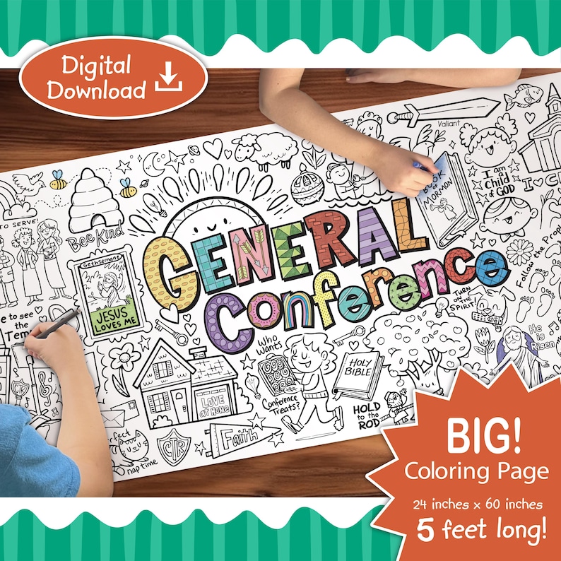 General Conference Coloring Poster Banner: LDS Kids Activity 24”x60 ...