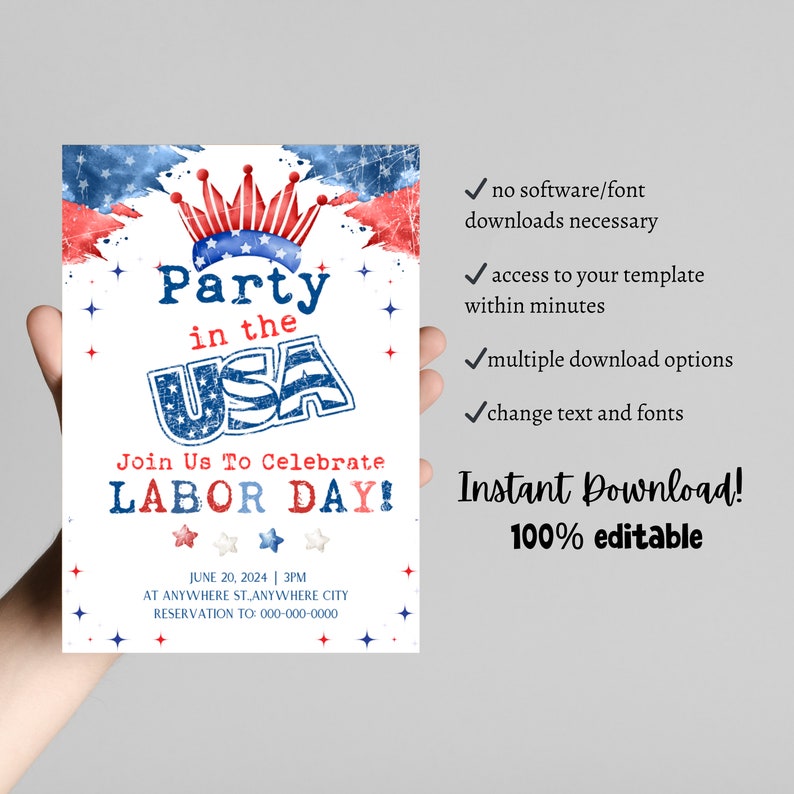 Party in the USA Labor Day Editable Invitation Template - Etsy