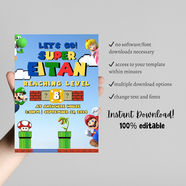 Super Mario Theme - Editable Template - Etsy
