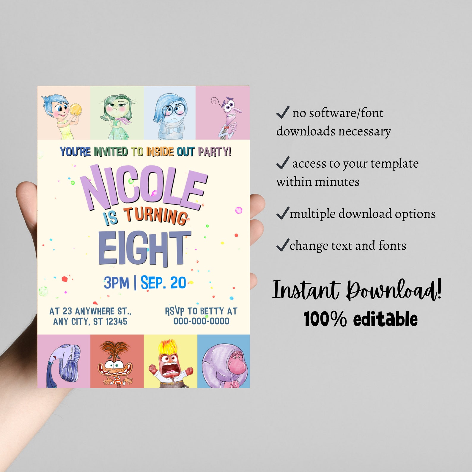 Inside Out Invitation Template - Pastel Color Editable Template - Etsy
