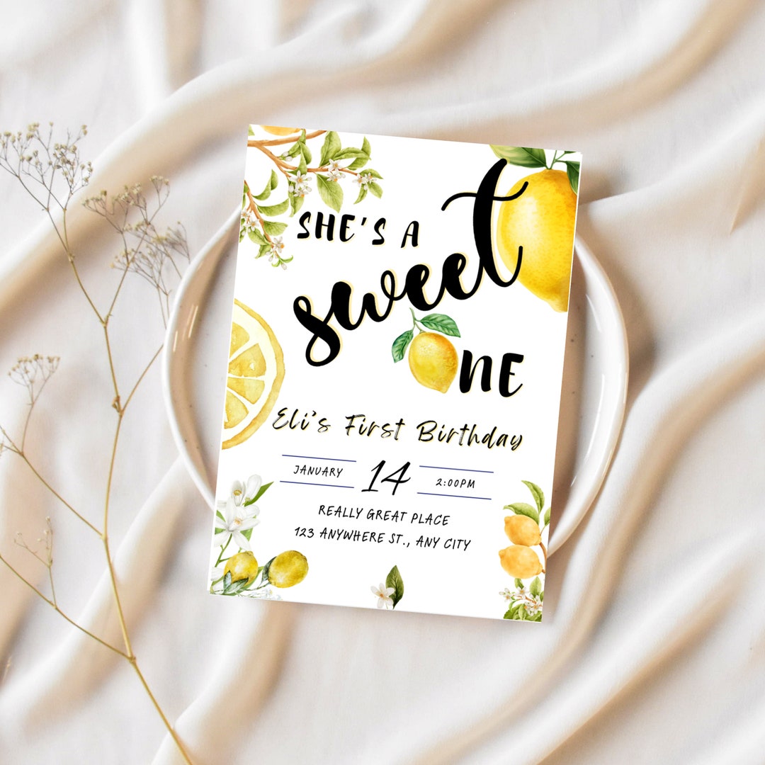 Lemon Theme Birthday Party Invitation - Editable Template - Etsy