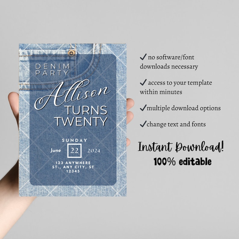 Denim and White Invitation - Editable Template - Etsy