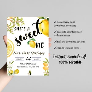 Lemon Theme Birthday Party Invitation - Editable Template - Etsy