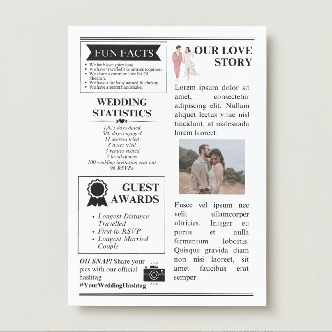 Newspaper Wedding Invitation Editable Template - Etsy