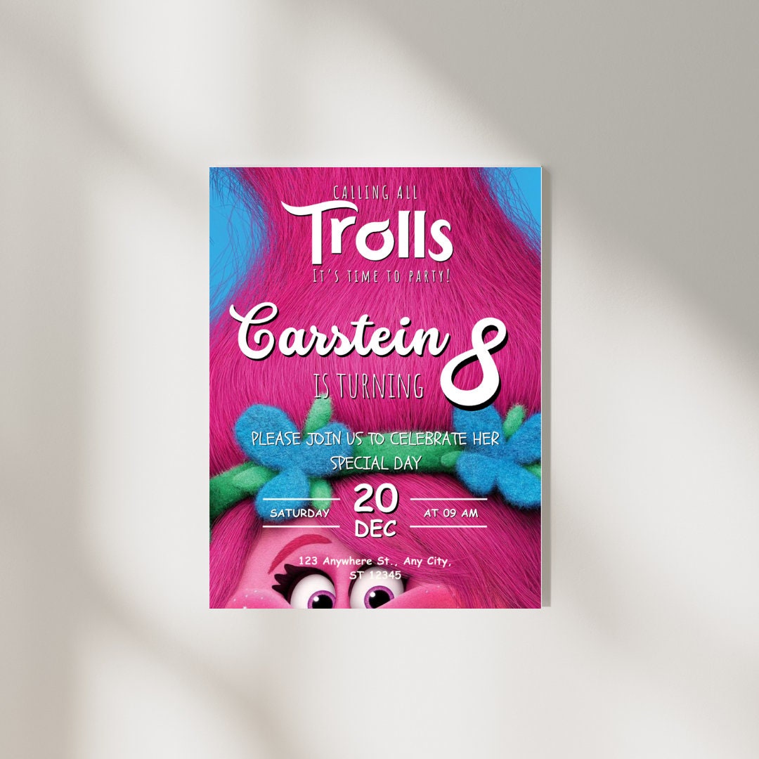 Calling All Trolls, It's Time to Party Trolls Editable Invitation ...