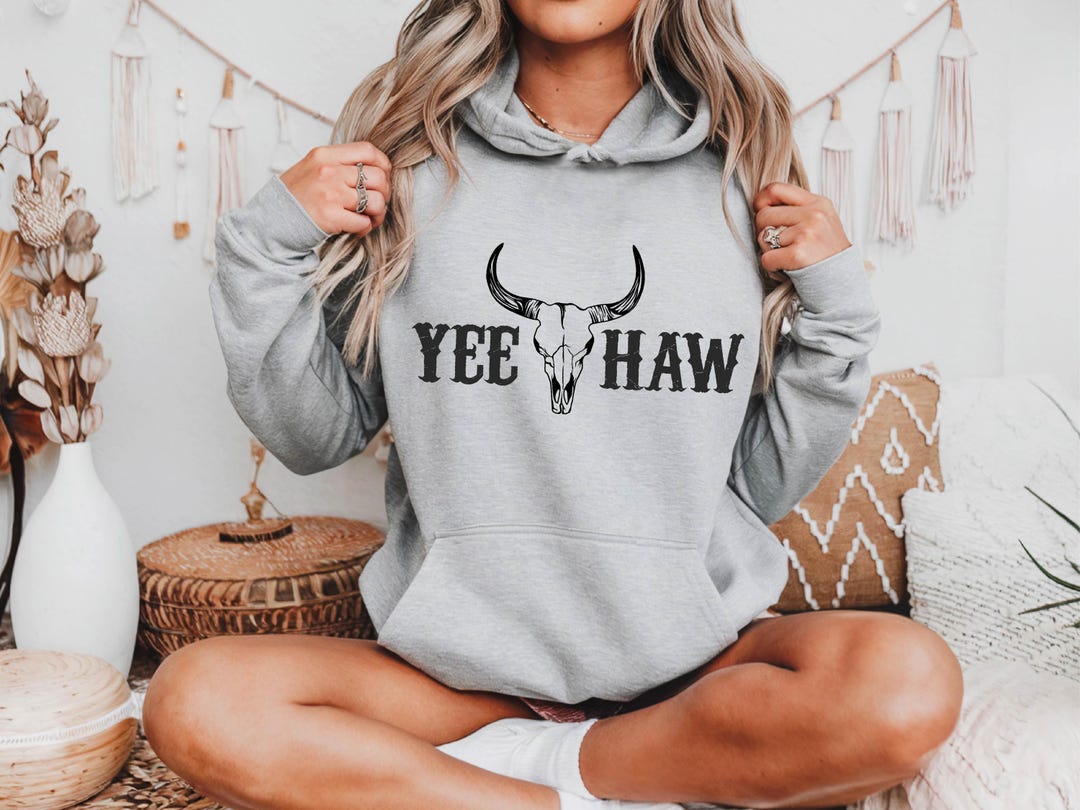 Yeehaw Hoodie, Bull Skull Design, Western Style Sweater - Etsy