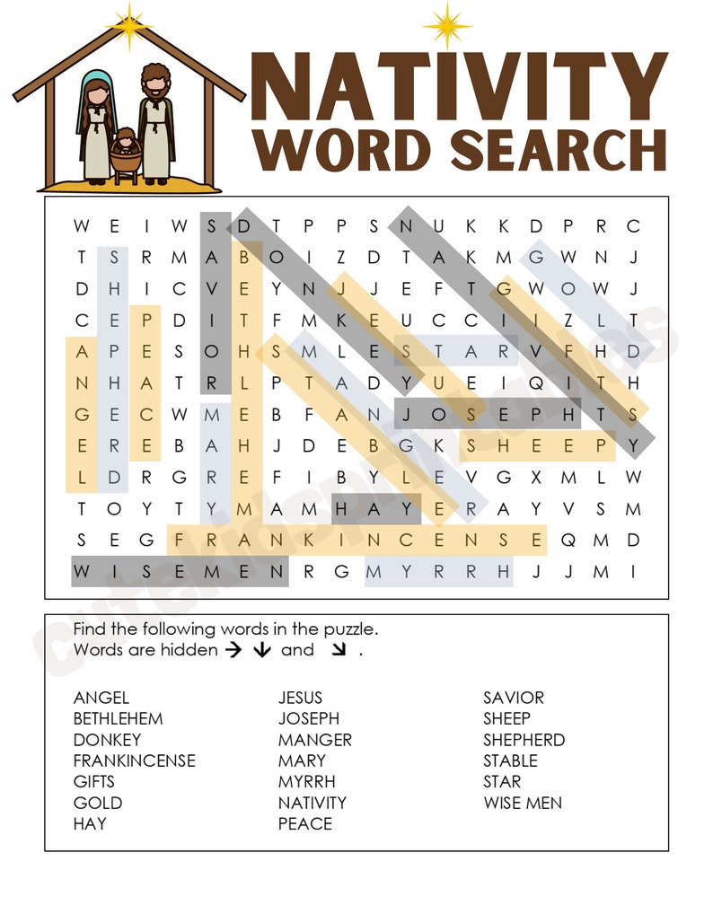 Nativity Christmas Word Search Printable for Classroom, Home, or ...