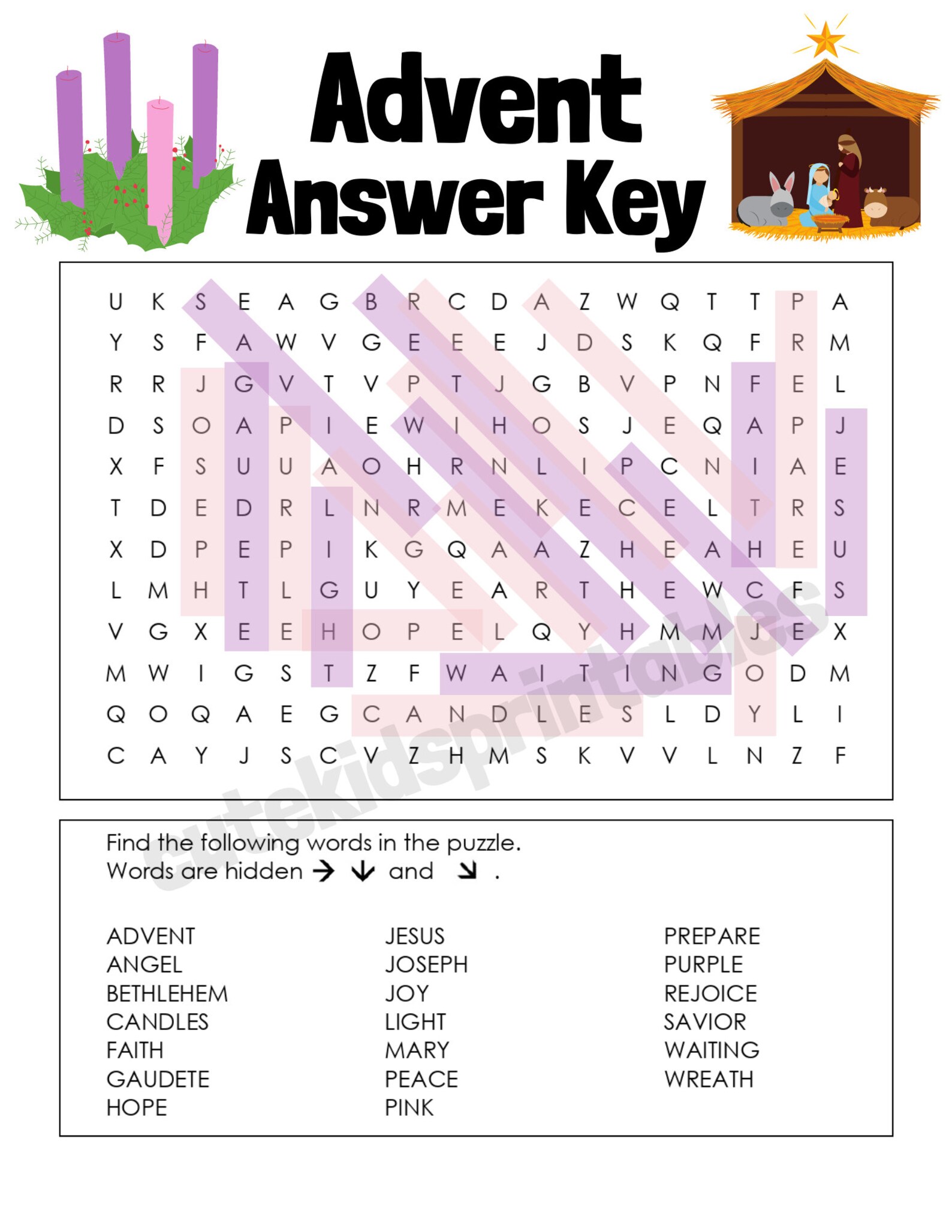 Advent Word Search Printable for Classroom Homeschool or Home Use - Etsy