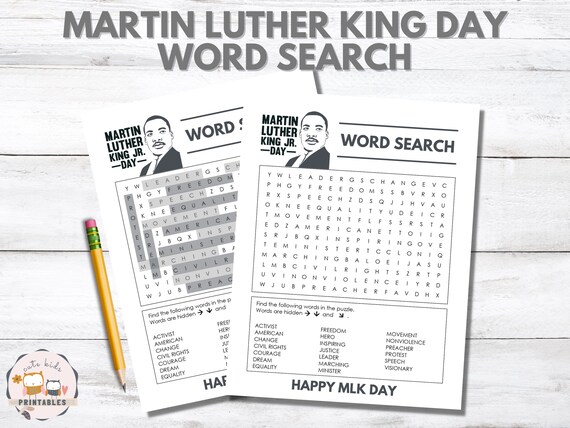 Martin Luther King Jr. Day Word Search MLK Day Worksheets | Etsy