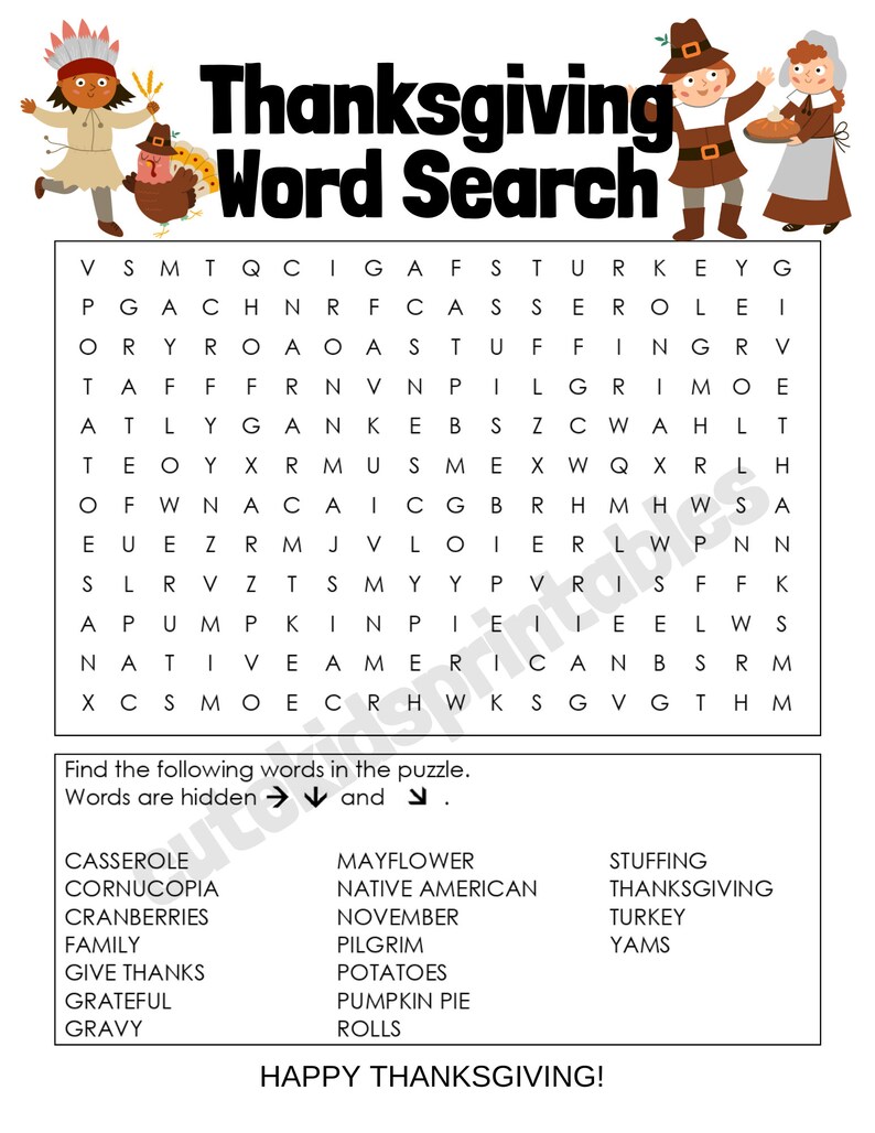 Thanksgiving Word Search Printable PDF for Home, Homeschool, or ...