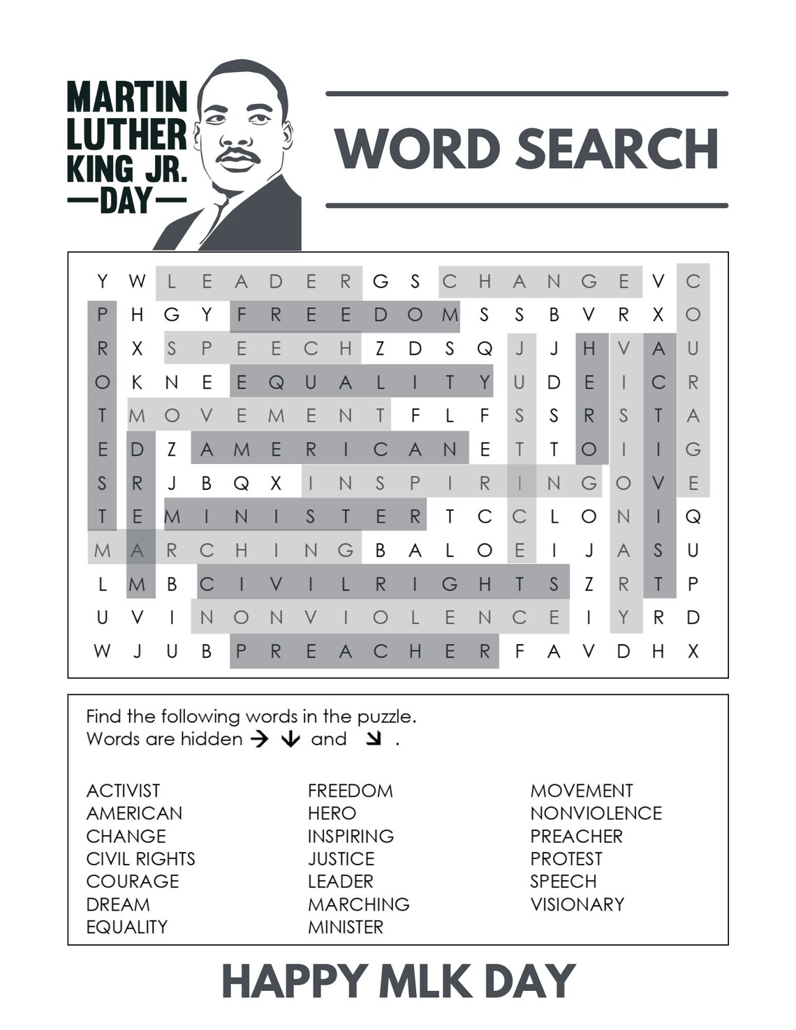 Martin Luther King Jr. Day Word Search | MLK Day | Worksheets ...