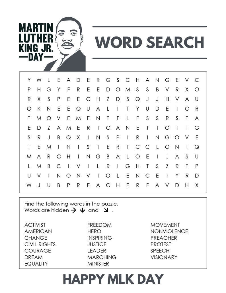 Martin Luther King Jr. Day Word Search | MLK Day | Worksheets ...