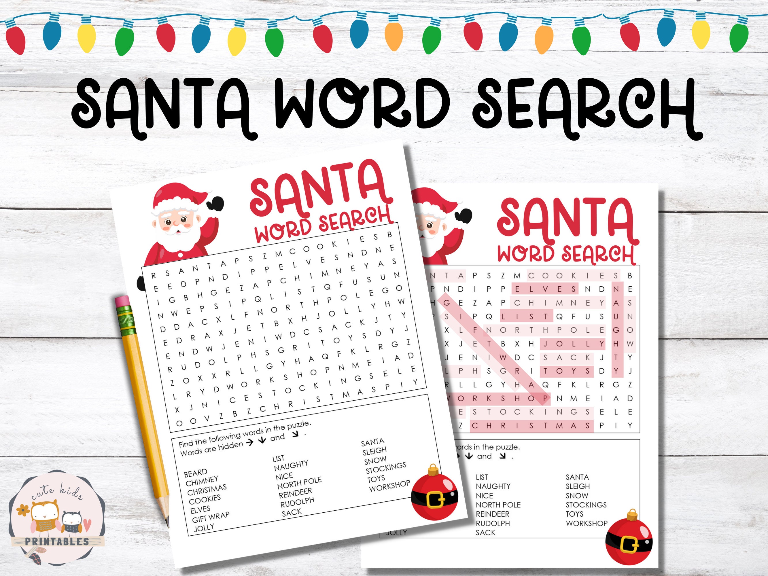 Santa Christmas Word Search Printable Game for Home and Classroom Use ...