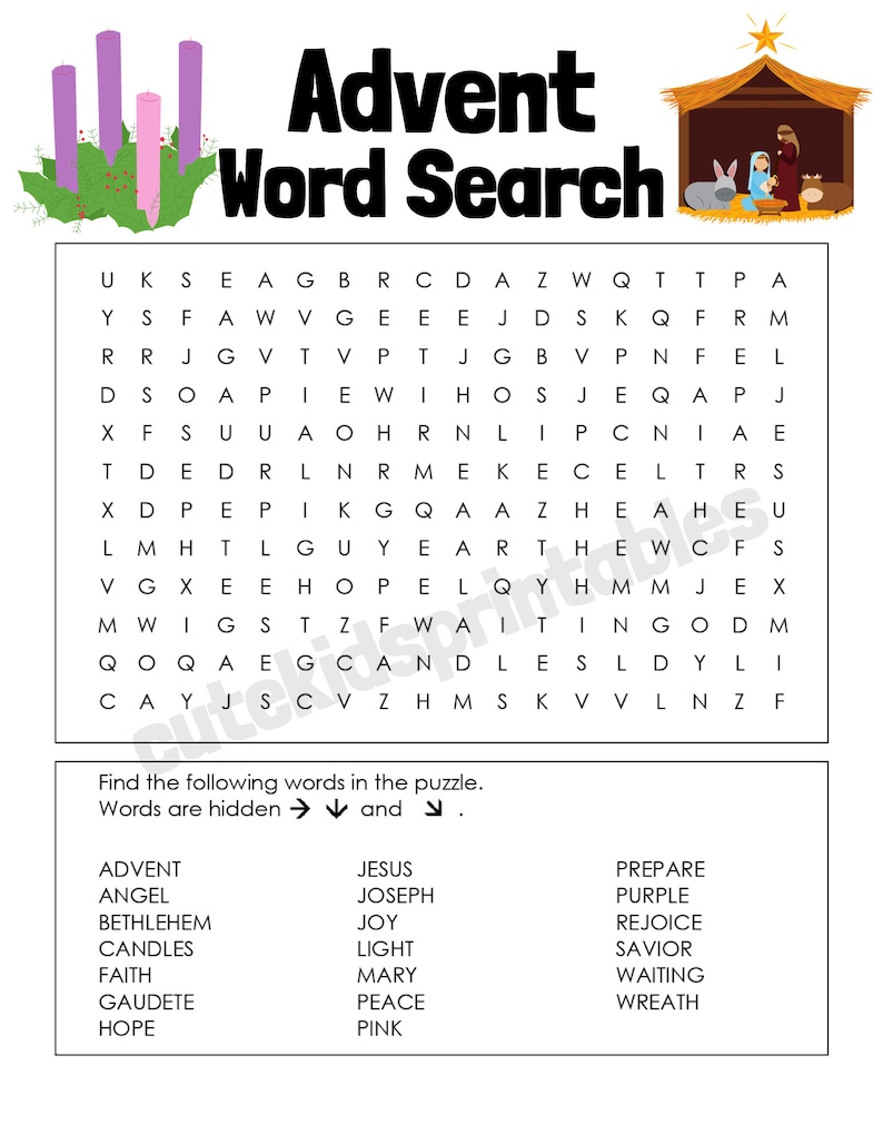Advent Word Search Printable for Classroom Homeschool or Home Use - Etsy