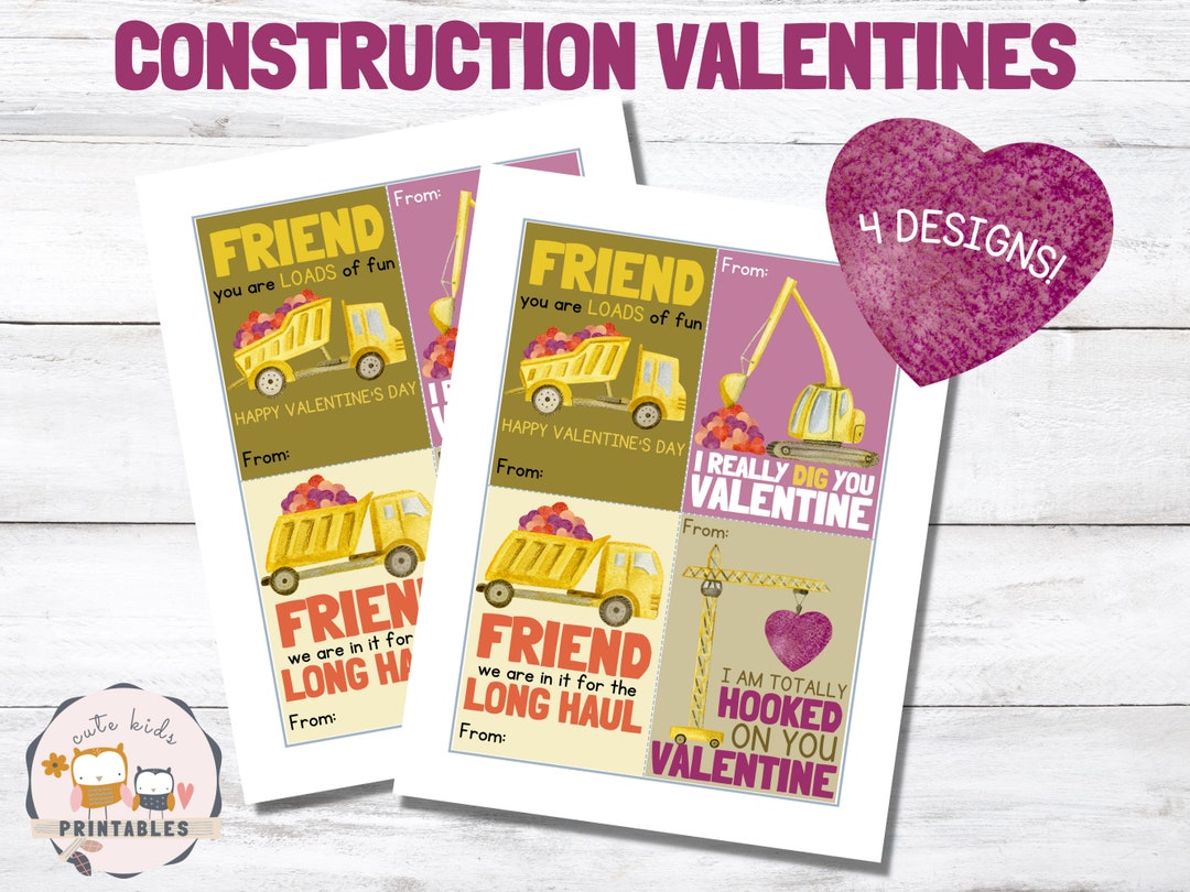 Construction Valentine Cards | Printable Construction Valentines ...