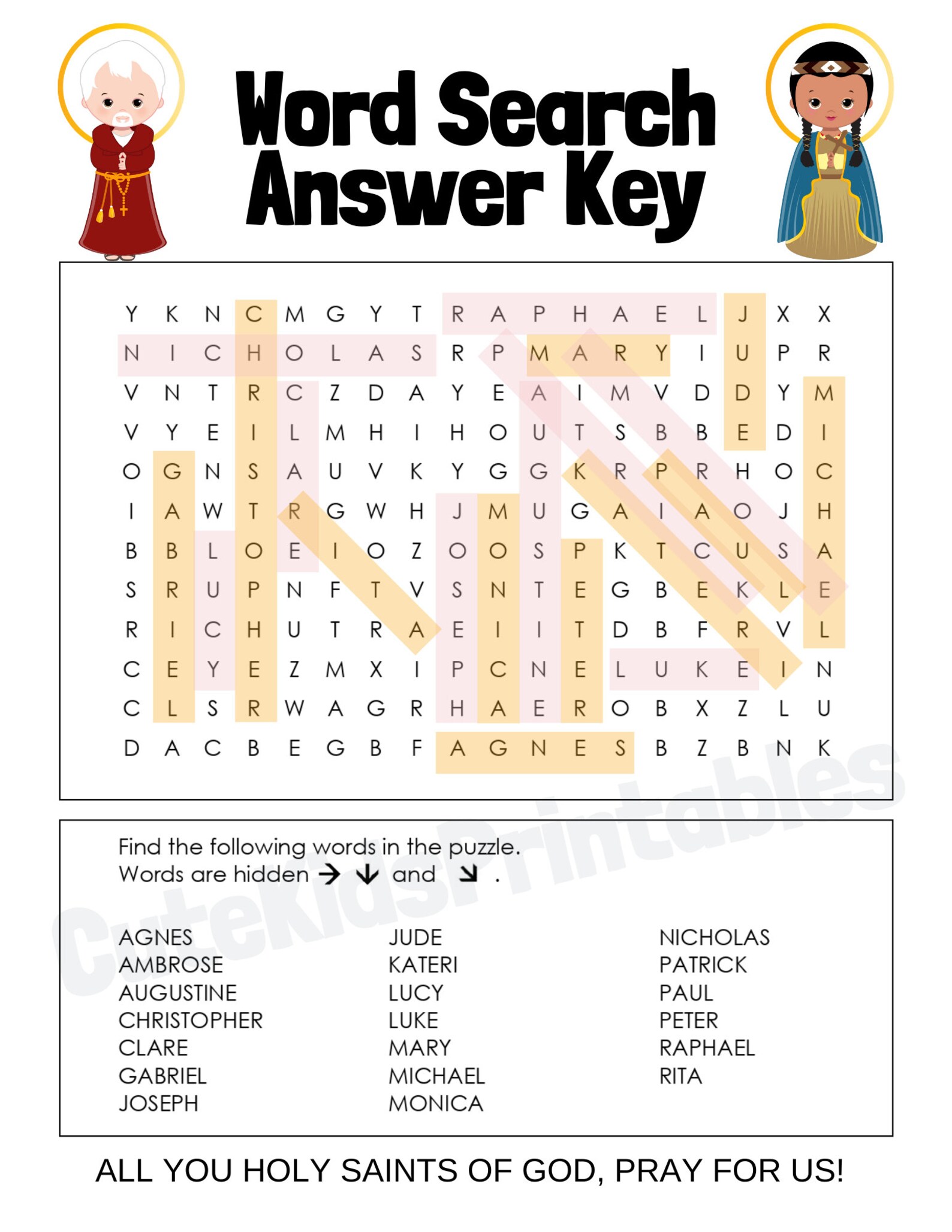 All Saints' Day Word Search Printable PDF - Etsy