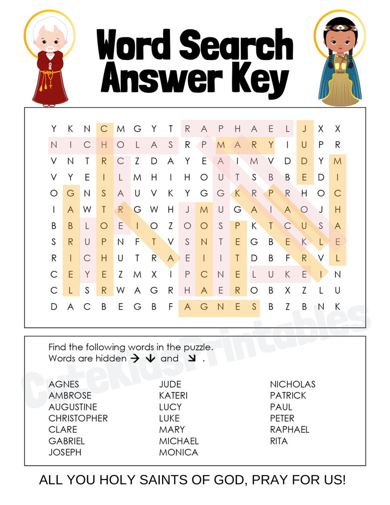 All Saints' Day Word Search Printable PDF - Etsy