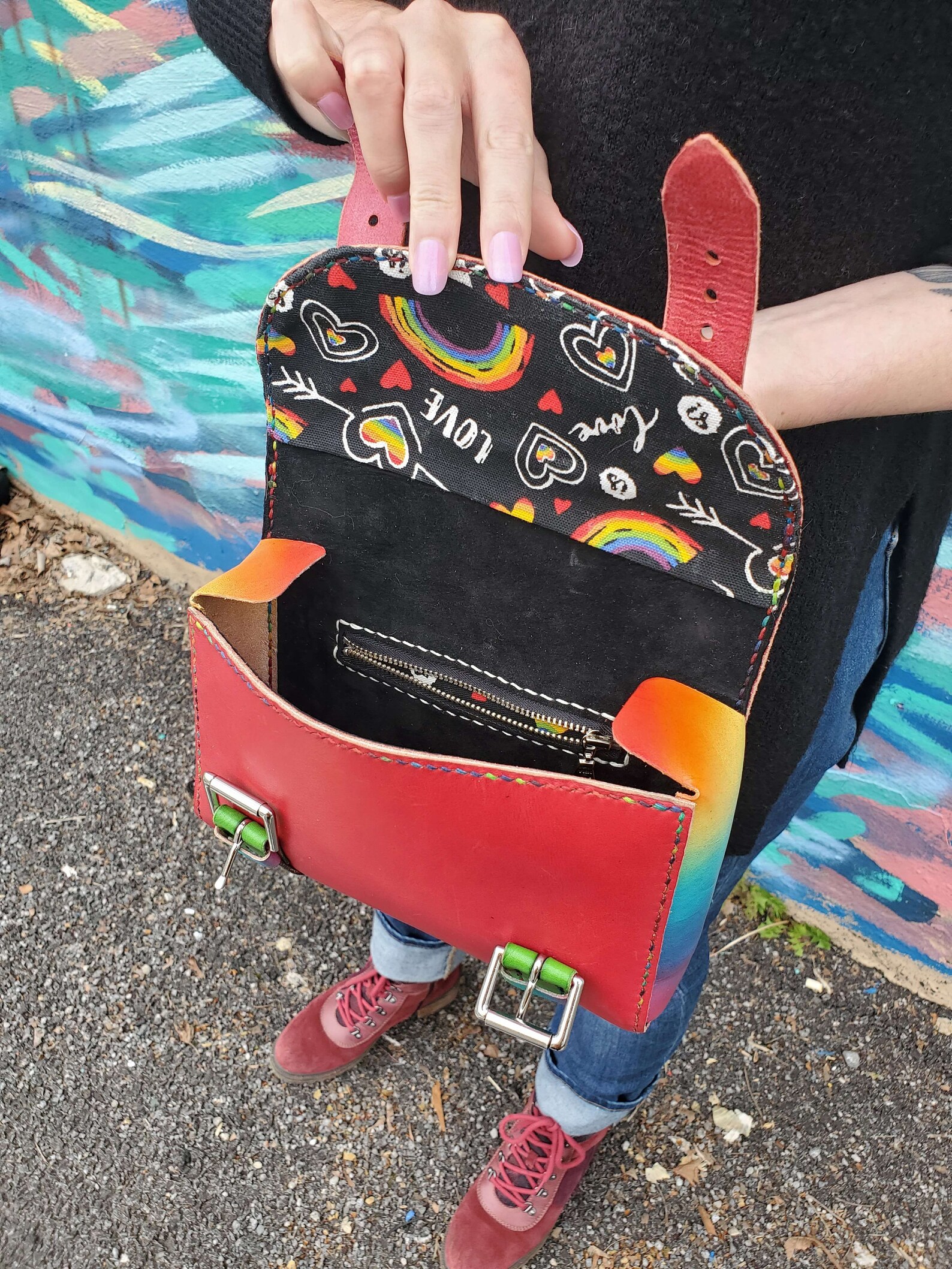 LGBTQ+ Pride Leather Sweetheart Satchel Purse - Rainbow Gradient Straps ...